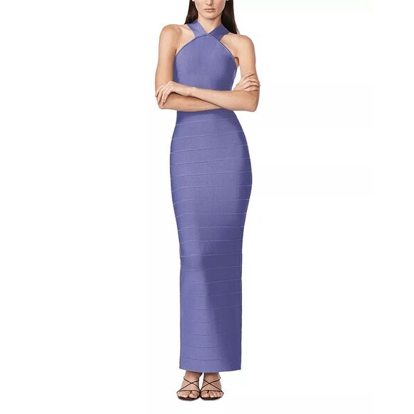 Herve Leger | Dresses | Nwt Herv Lger Icon Halter Neck Cross Back Maxi Dress Haze Size Small 90 ...
